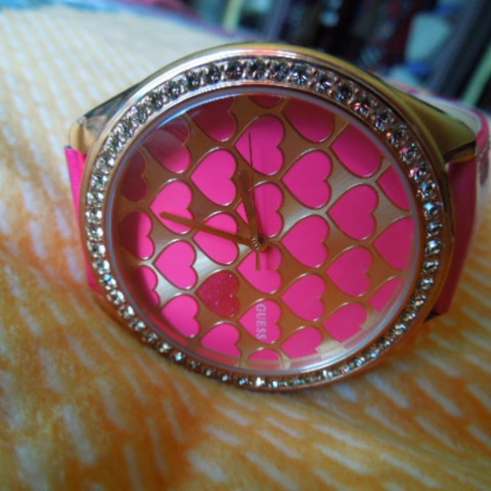 Guess Hot Pink Patent Leather Watch W/Bling-Mint! - Gem